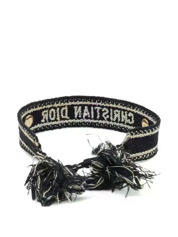Dior Embroidered Woven Bracelet With Floral Motif And Tassel Detail - Black