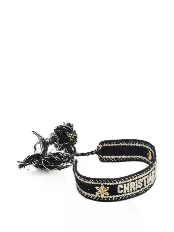 Dior Embroidered Woven Bracelet With Floral Motif And Tassel Detail