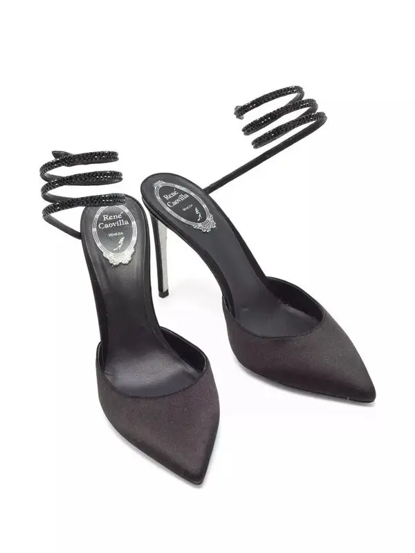 Rene Caovilla Satin Crystal Embellished Cleo Pumps - Black