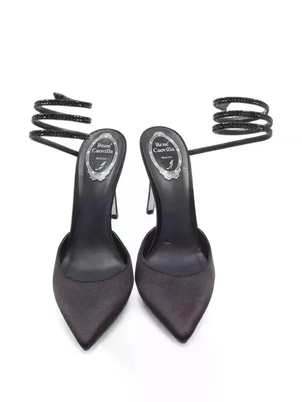 Rene Caovilla Satin Crystal Embellished Cleo Pumps - Black