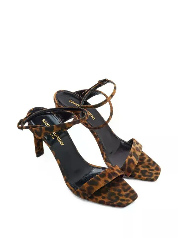 Saint Laurent Leopard Print Suede Ankle Strap Stiletto Sandals