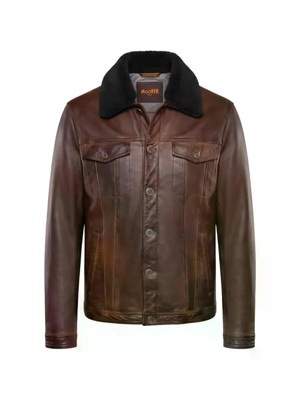 MOORER Shearling Collar Leather Jacket