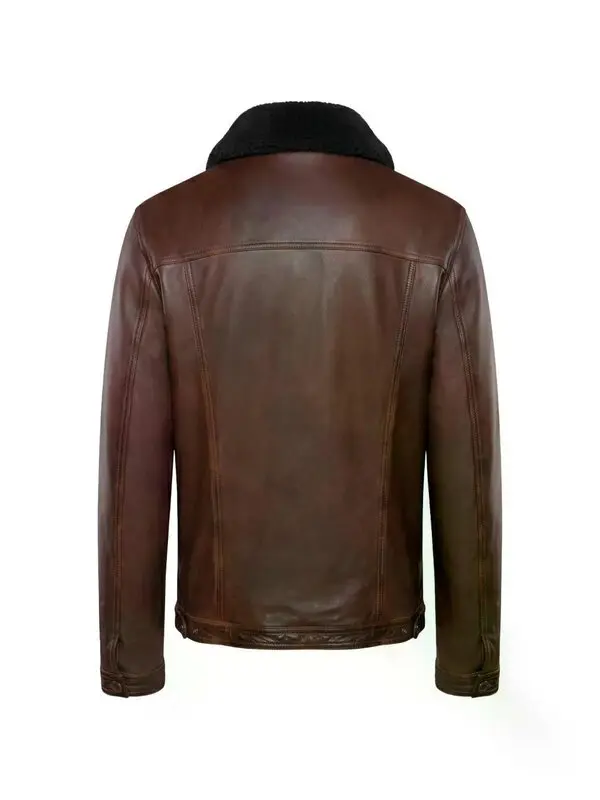 MOORER Shearling Collar Leather Jacket