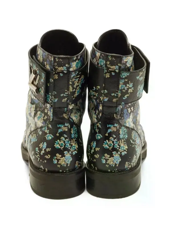 LOUIS VUITTON Floral Print Leather Combat Boots