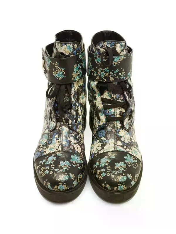 LOUIS VUITTON Floral Print Leather Combat Boots