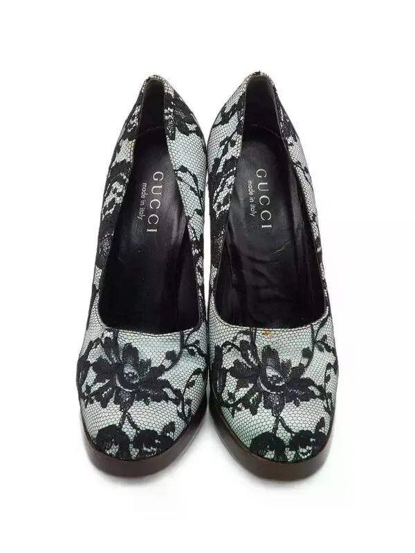 Gucci Floral Lace Block Heel Pumps