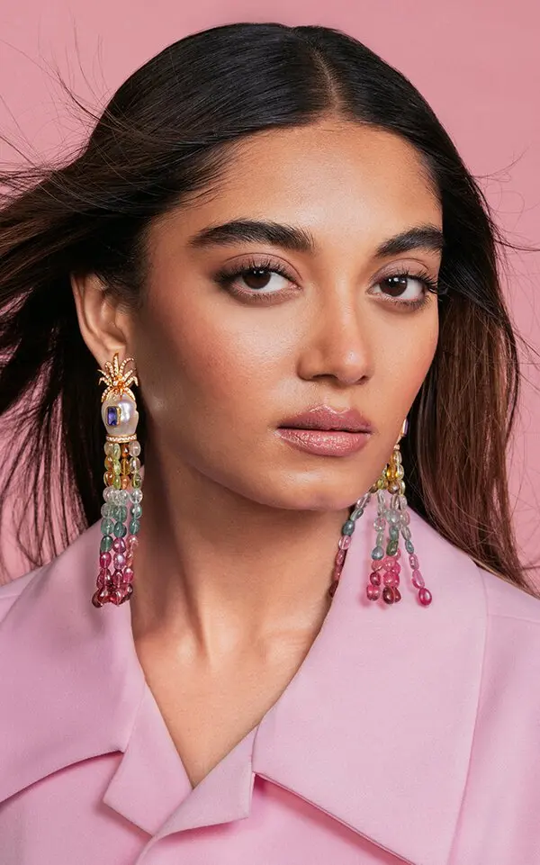 AMRAPALI 18k Yellow Gold "pina Cool-ada" Earrings With Tanzanite, Pearl, Tourmaline, And Diamonds