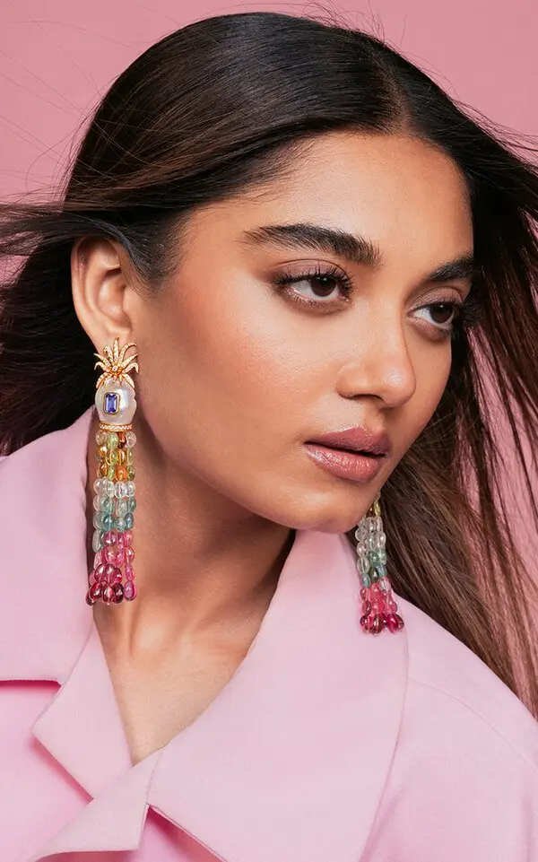 AMRAPALI 18k Yellow Gold "pina Cool-ada" Earrings With Tanzanite, Pearl, Tourmaline, And Diamonds