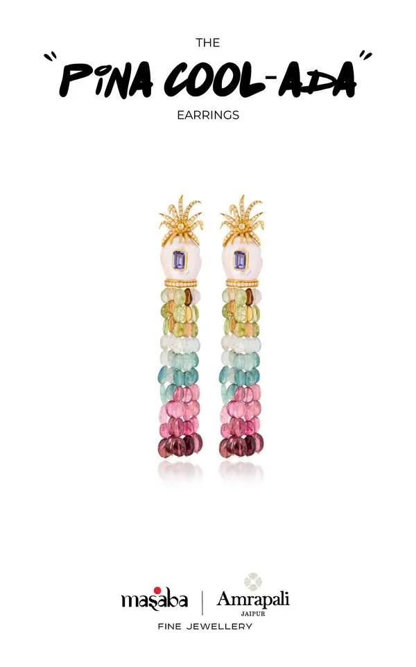 AMRAPALI 18k Yellow Gold "pina Cool-ada" Earrings With Tanzanite, Pearl, Tourmaline, And Diamonds
