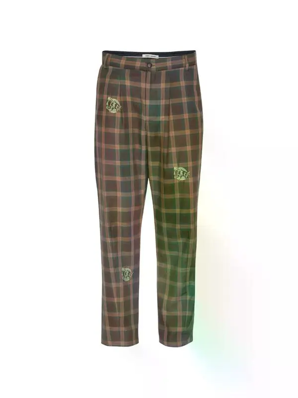 Henrik Vibskov Razor Embroidered-motif Checked-pattern Trousers