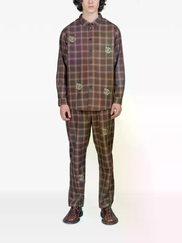 Henrik Vibskov Razor Embroidered-motif Checked-pattern Trousers