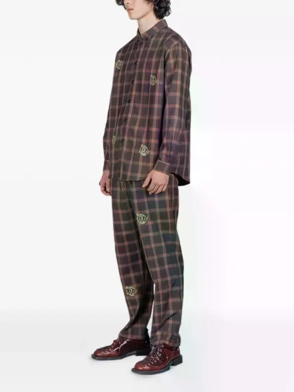 Henrik Vibskov Razor Embroidered-motif Checked-pattern Trousers