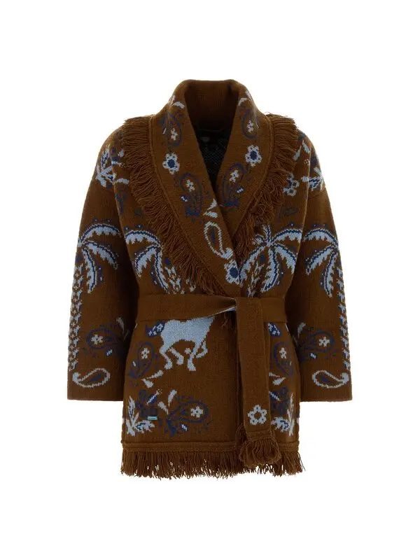 Alanui Island Roots Jacquard Cardigan With Belt