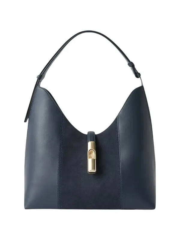 Furla Leather And Suede Shoulder Bag With Gold Tone Clasp