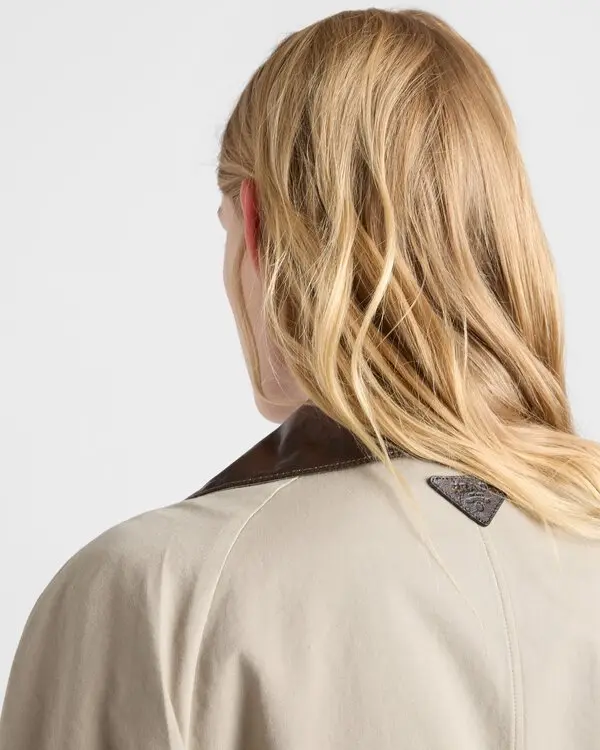 Prada Single-breasted Poplin Coat With Removable Leather Collar - Limestone