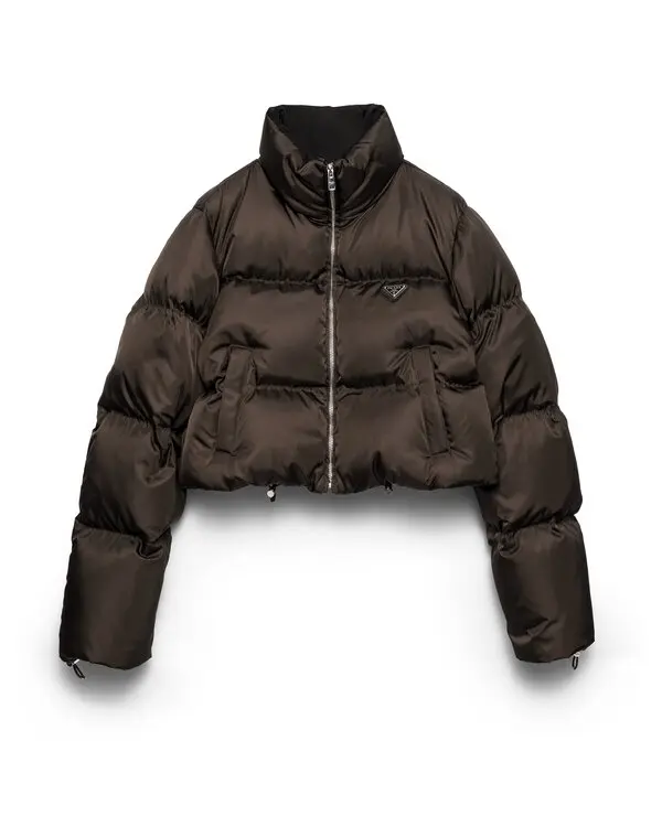 Prada Cropped Re-nylon Down Jacket - Brown