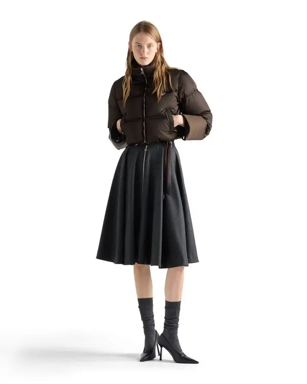 Prada Cropped Re-nylon Down Jacket - Brown