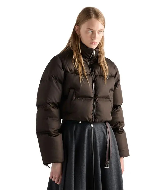 Prada Cropped Re-nylon Down Jacket - Brown