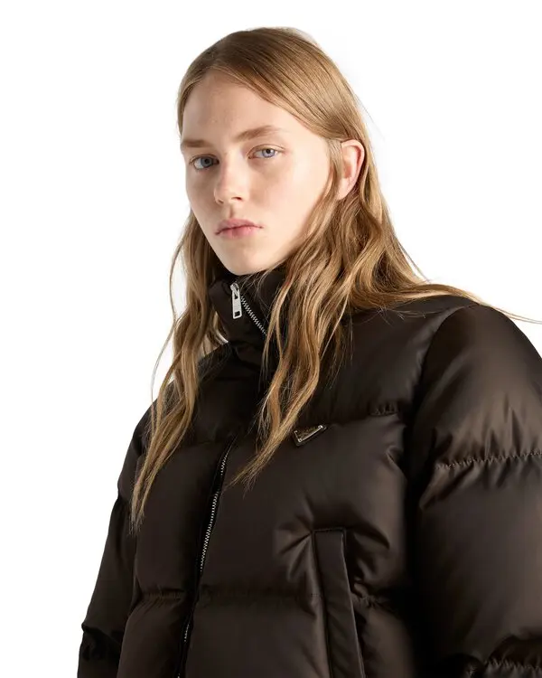 Prada Cropped Re-nylon Down Jacket - Brown