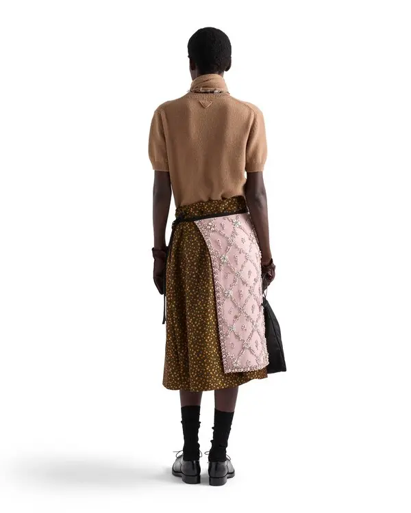 Prada Short-sleeved Cashmere Sweater With Embroidered Scarf