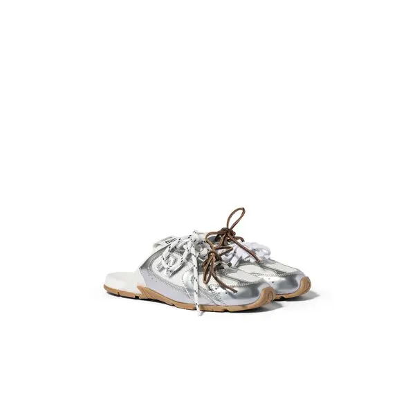 Miu Miu New Balance X 530 Sl Metallic Leather And Mesh Mules