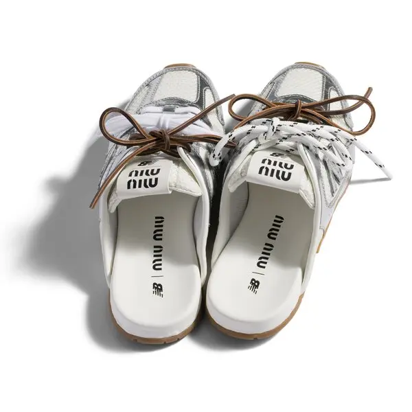 Miu Miu New Balance X 530 Sl Metallic Leather And Mesh Mules