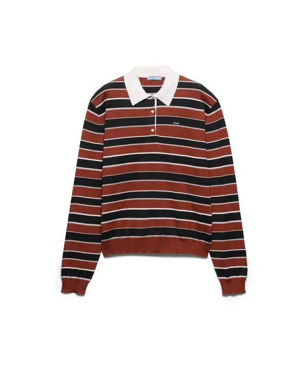 Prada Striped Silk Polo Shirt - Orange