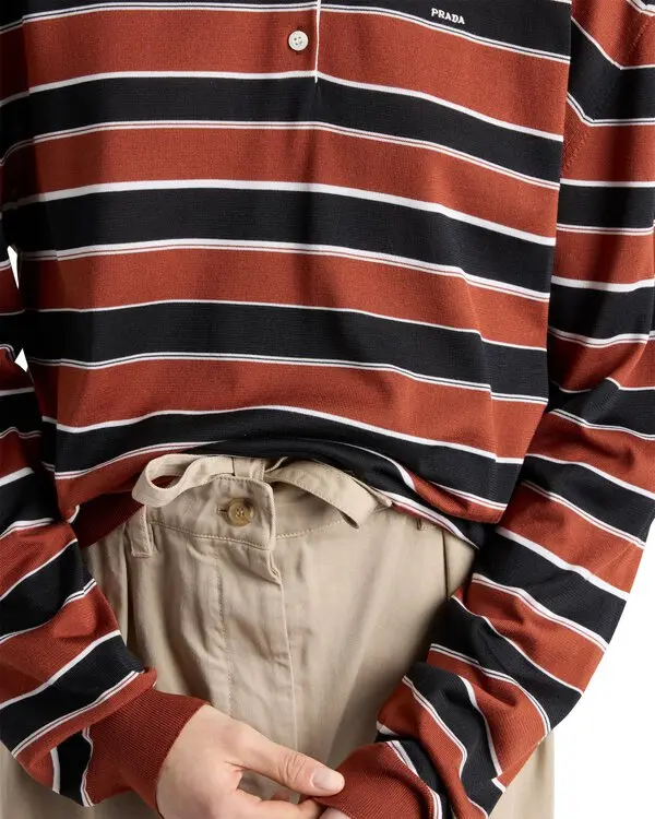 Prada Striped Silk Polo Shirt - Orange