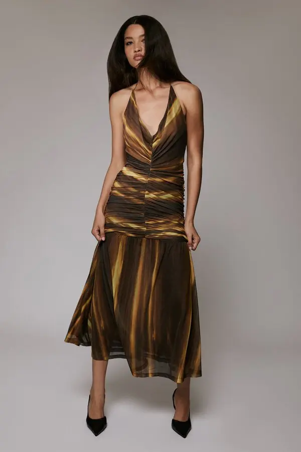 Bardot Aries Mesh Maxi Dress With Halter Neckline And Ombre Print