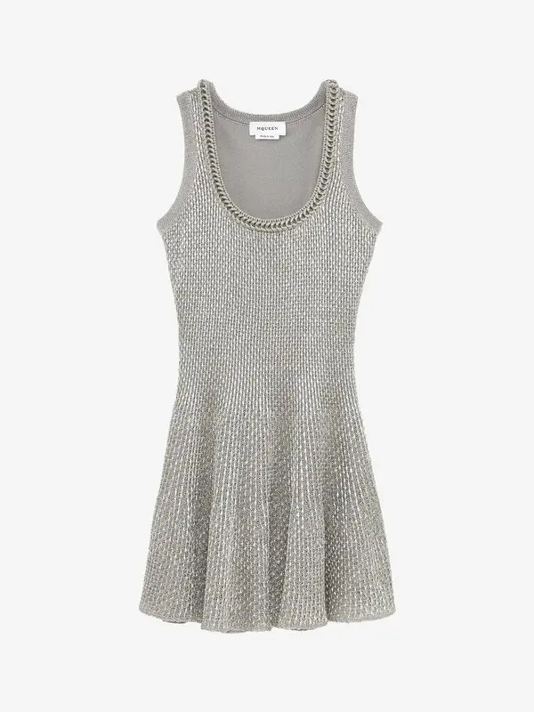 Alexander McQueen Metallic Knit Mini Dress - Silver