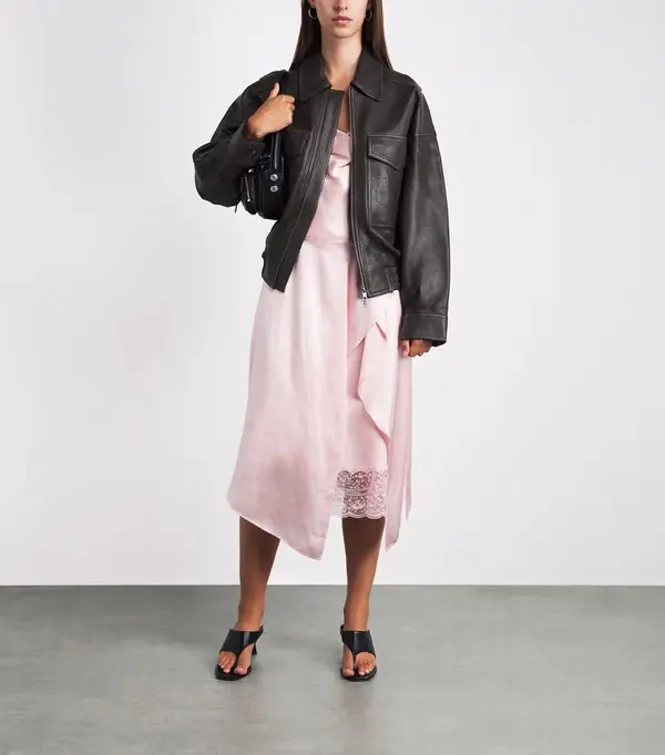 Staud Eugene Distressed Leather Bomber Jacket