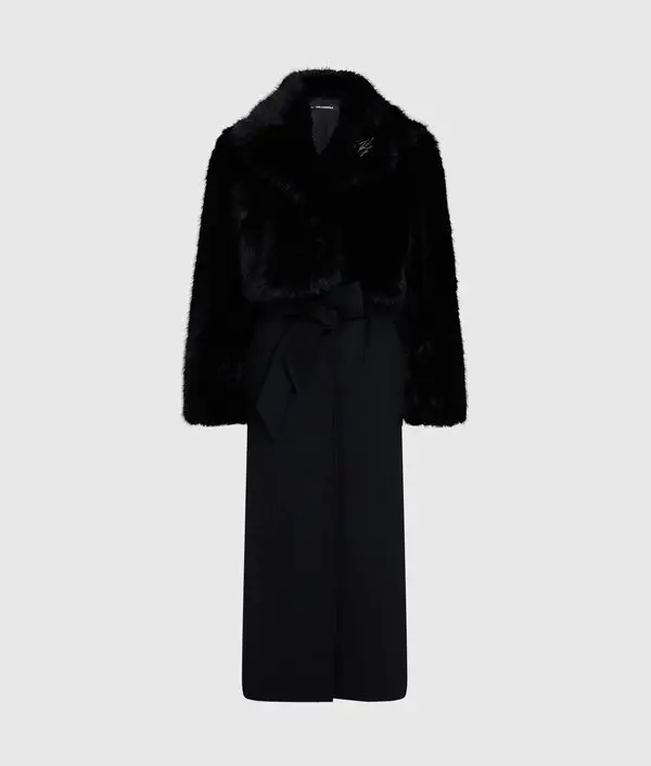 Karl Lagerfeld Transformable Faux-fur And Wool Blend Coat