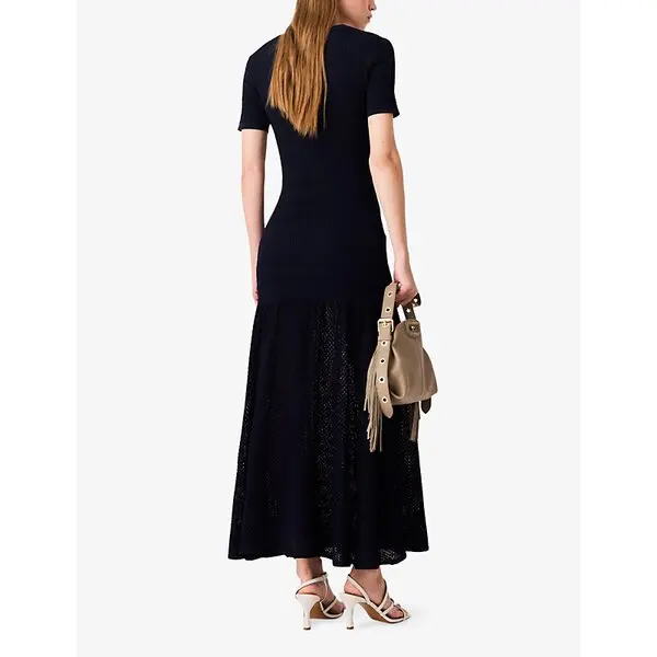 Maje Pointelle Short-sleeve Stretch-knit Maxi Dress