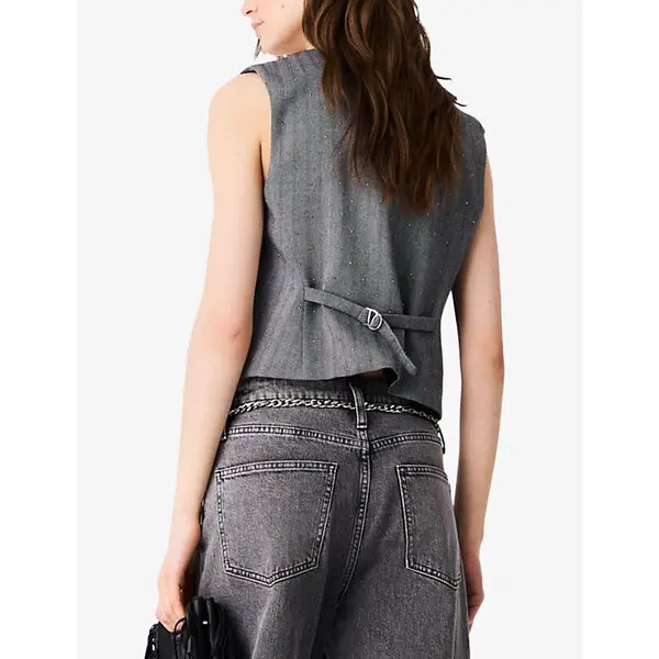 Maje Tailored Rhinestone-embellished Stretch-woven Waistcoat