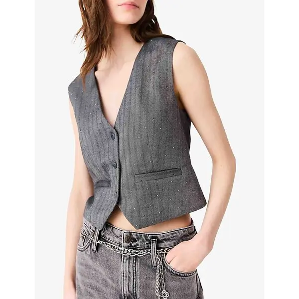 Maje Tailored Rhinestone-embellished Stretch-woven Waistcoat