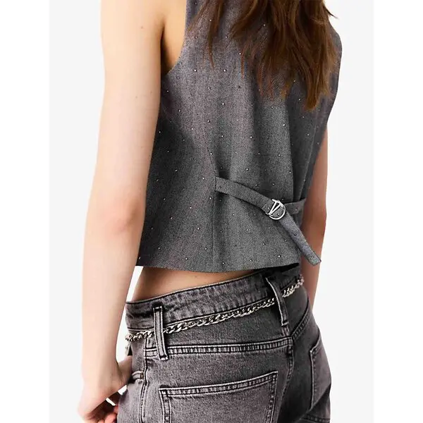 Maje Tailored Rhinestone-embellished Stretch-woven Waistcoat