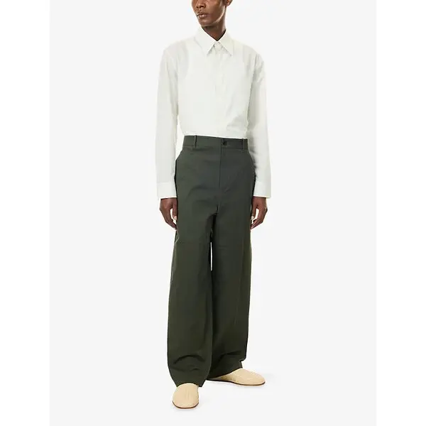 Bottega Veneta Contrast-stitch Wide-leg Cotton Trousers - Dark Juniper