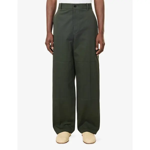 Bottega Veneta Contrast-stitch Wide-leg Cotton Trousers - Dark Juniper