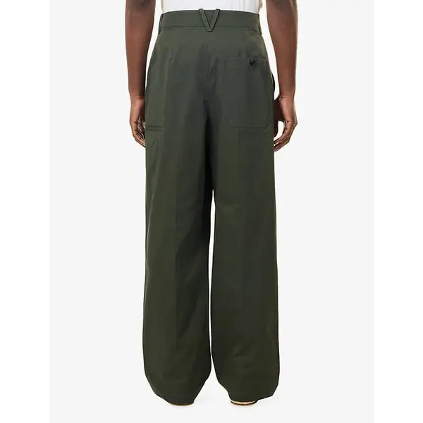 Bottega Veneta Contrast-stitch Wide-leg Cotton Trousers - Dark Juniper