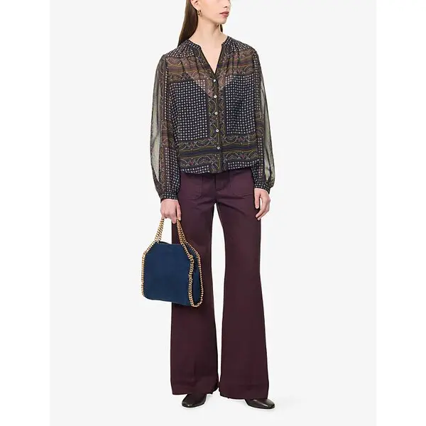 Veronica Beard Scarf-print V-neck Silk Blouse