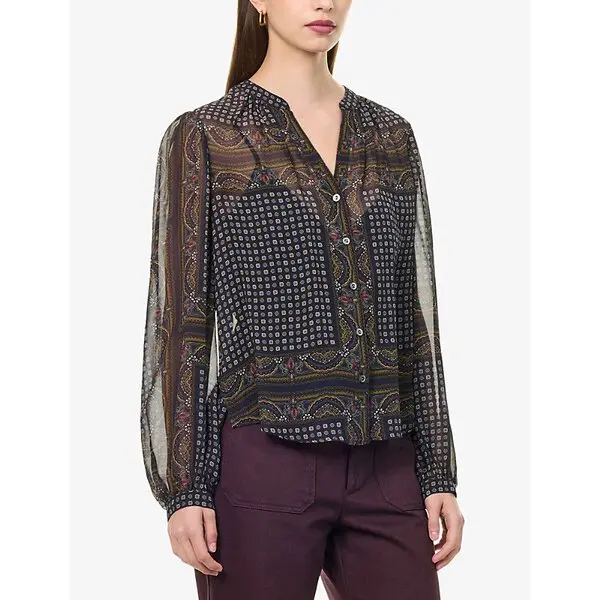 Veronica Beard Scarf-print V-neck Silk Blouse