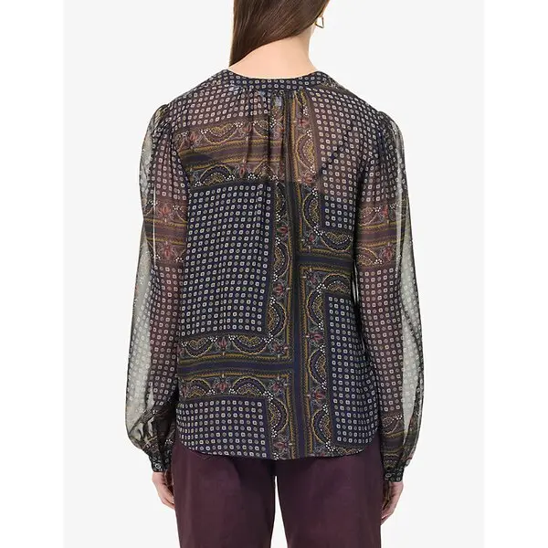 Veronica Beard Scarf-print V-neck Silk Blouse