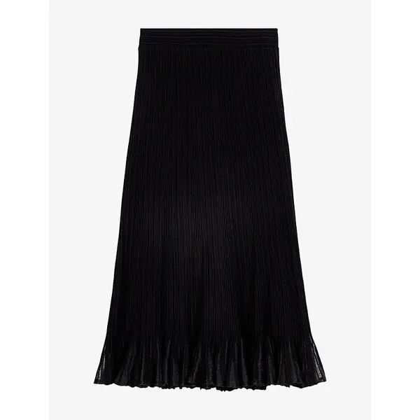 Maje Pleated Peplum-hem Knitted Midi Skirt