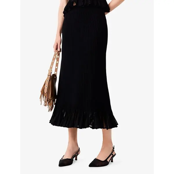 Maje Pleated Peplum-hem Knitted Midi Skirt