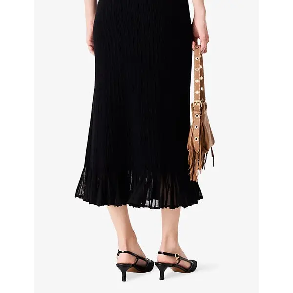 Maje Pleated Peplum-hem Knitted Midi Skirt