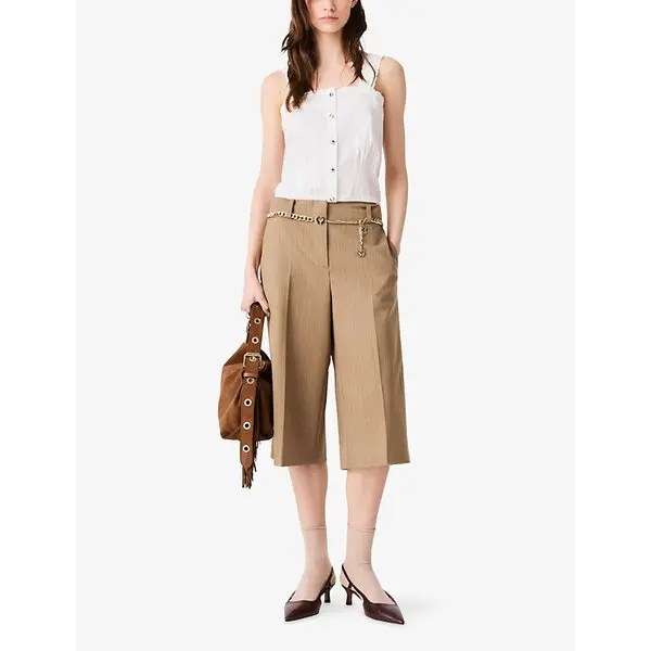 Maje Tailored High-rise Stretch Wool-blend Bermuda Shorts