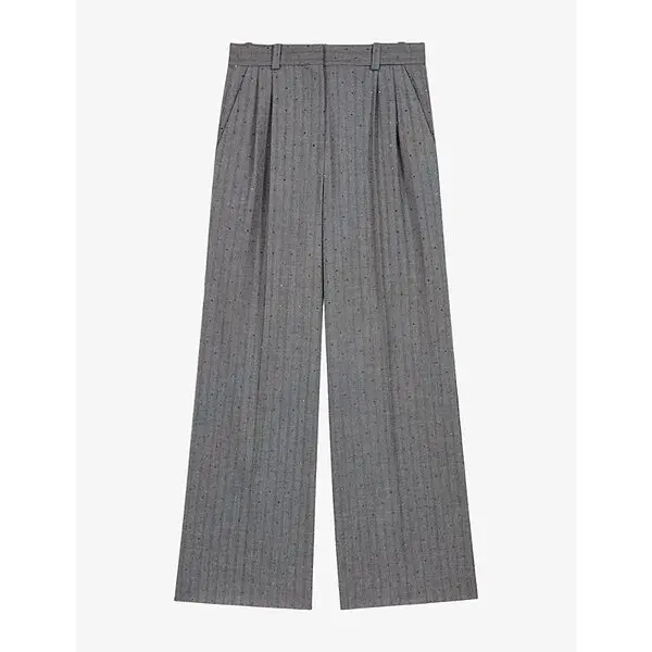 Maje Rhinestone Embellished Wide-leg Trousers