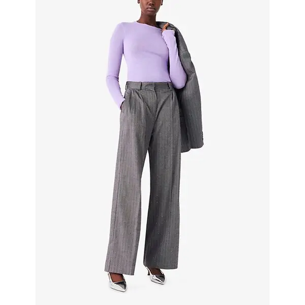 Maje Rhinestone Embellished Wide-leg Trousers