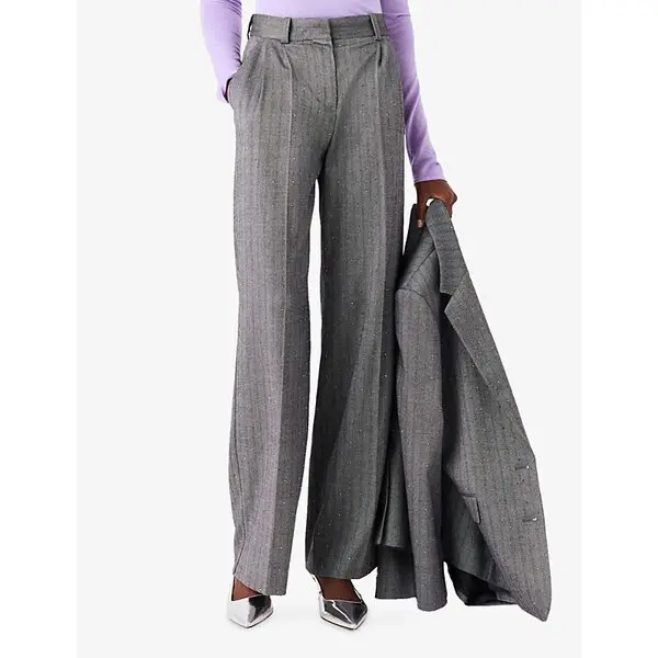 Maje Rhinestone Embellished Wide-leg Trousers