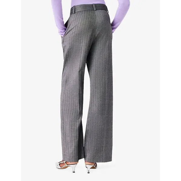 Maje Rhinestone Embellished Wide-leg Trousers